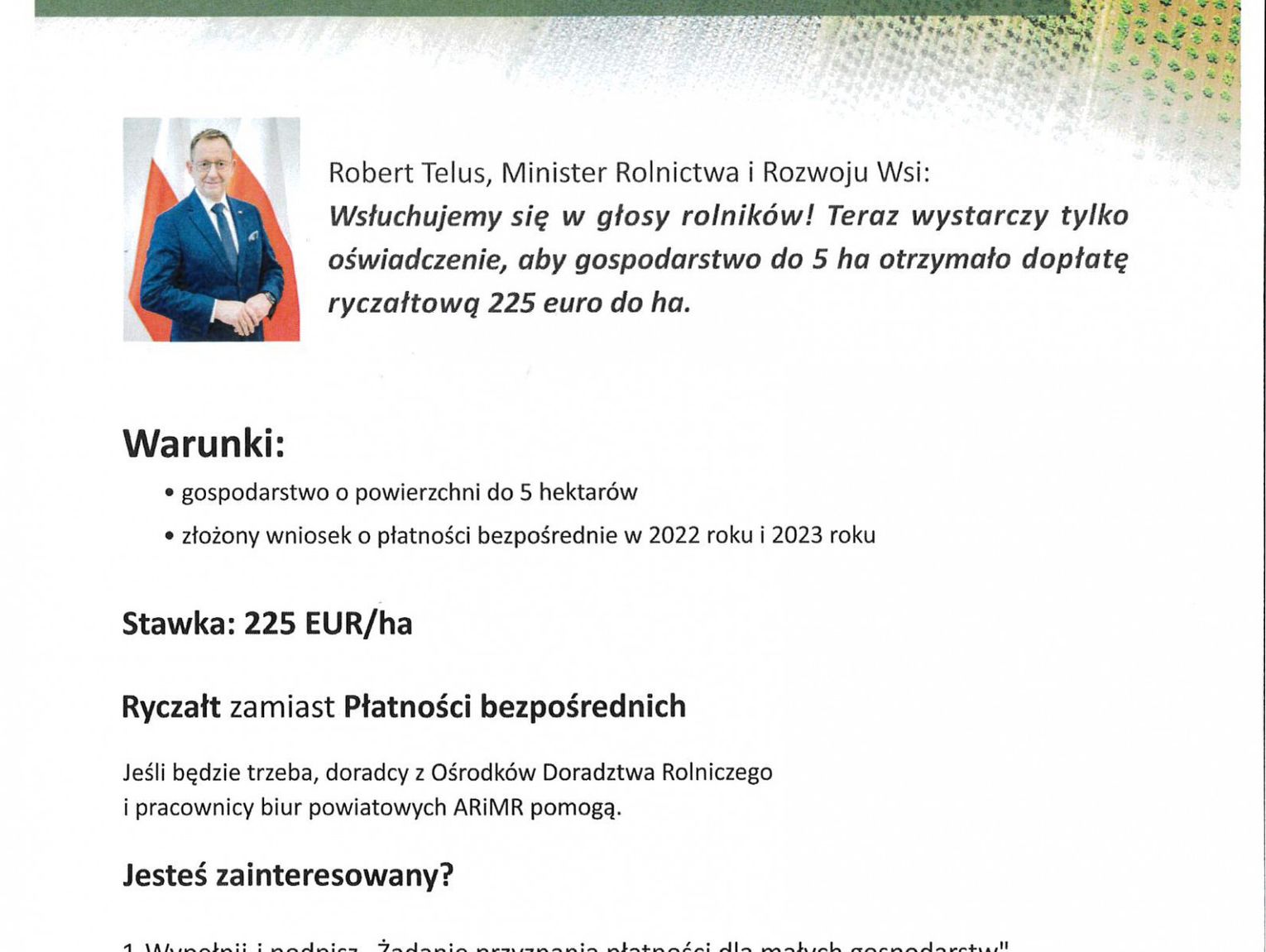 PŁATNOŚĆ DLA MAŁYCH GOSPODARSTW